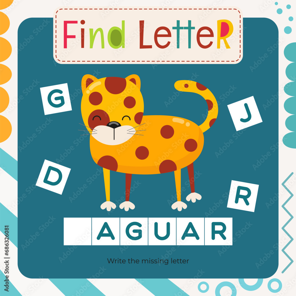 Vector de Stock Word activities for Letter Tracing Book. Kids game Find letter – Write missing ...