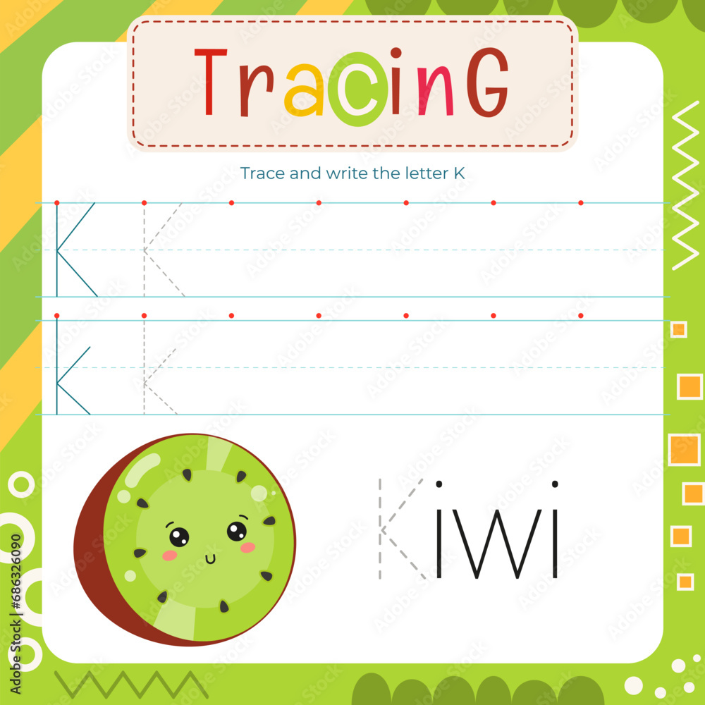 Letter Tracing Flash Card. Writing Letter K uppercase and lowercase ...