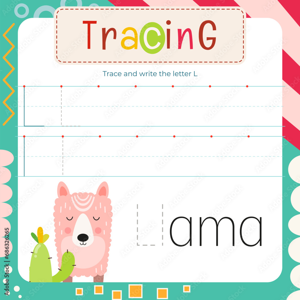 Letter Tracing Flash Card. Writing Letter L uppercase and lowercase ...