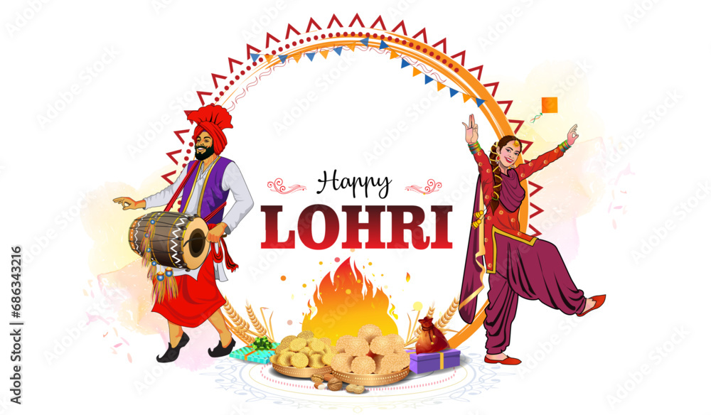 Happy Lohri poster design. Indian sikh traditional festival background ...