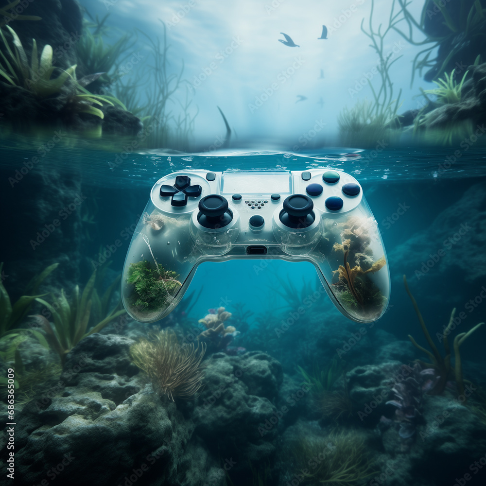 game controller sunken, shipwreck, underwater gaming background Stock ...
