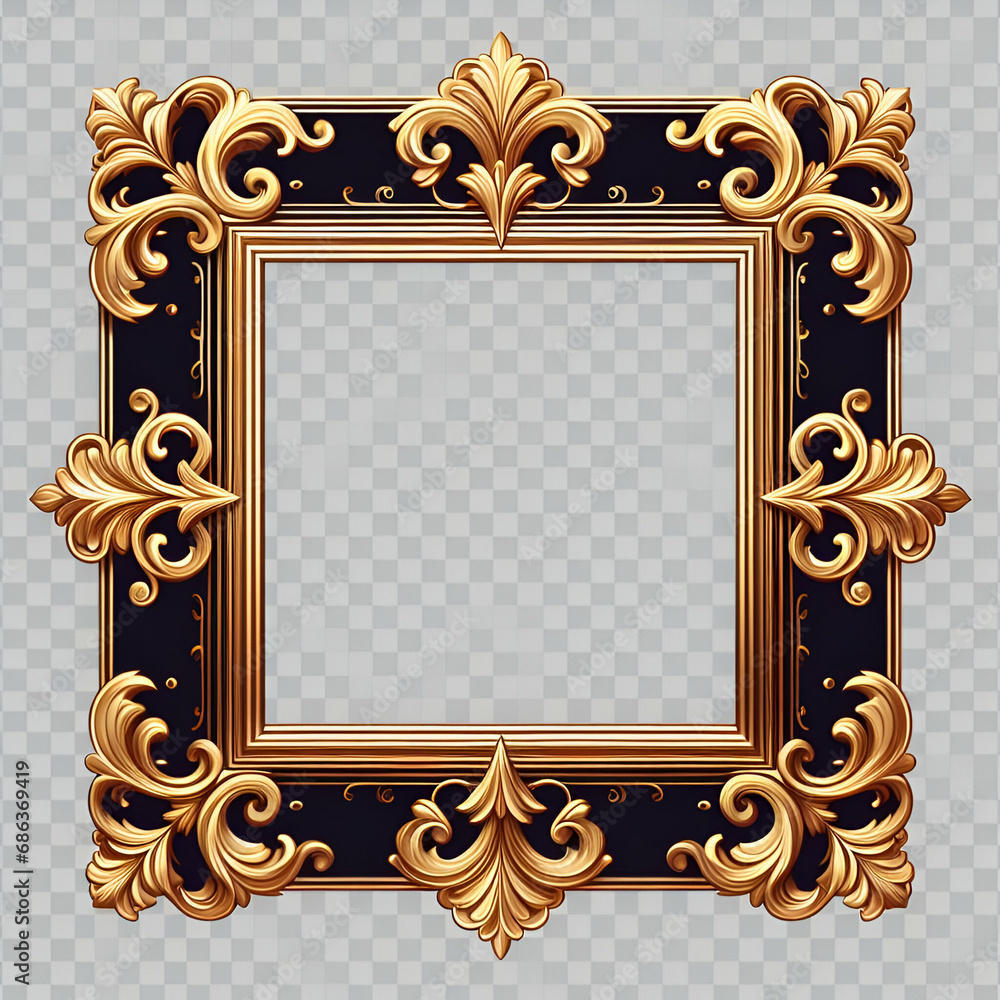 Rectangle golden frame with inverted rounded corner isolated on ...