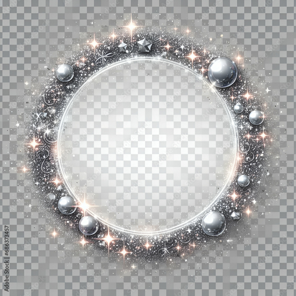 silver glitter round circle frame isolated on transparent background illustration, png, clip art ...