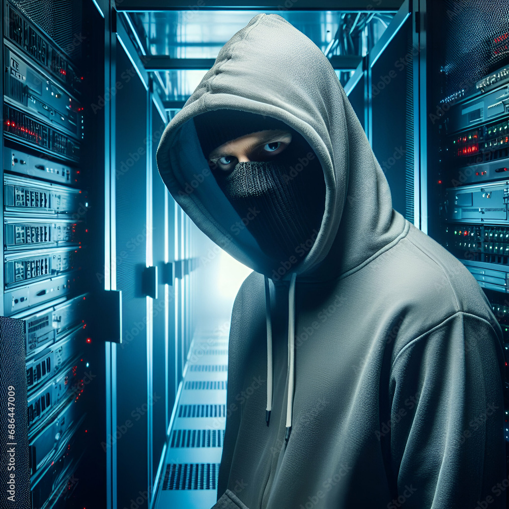 Futuristic Hacker Specialist Surveillance Traffic Person with Grey ...