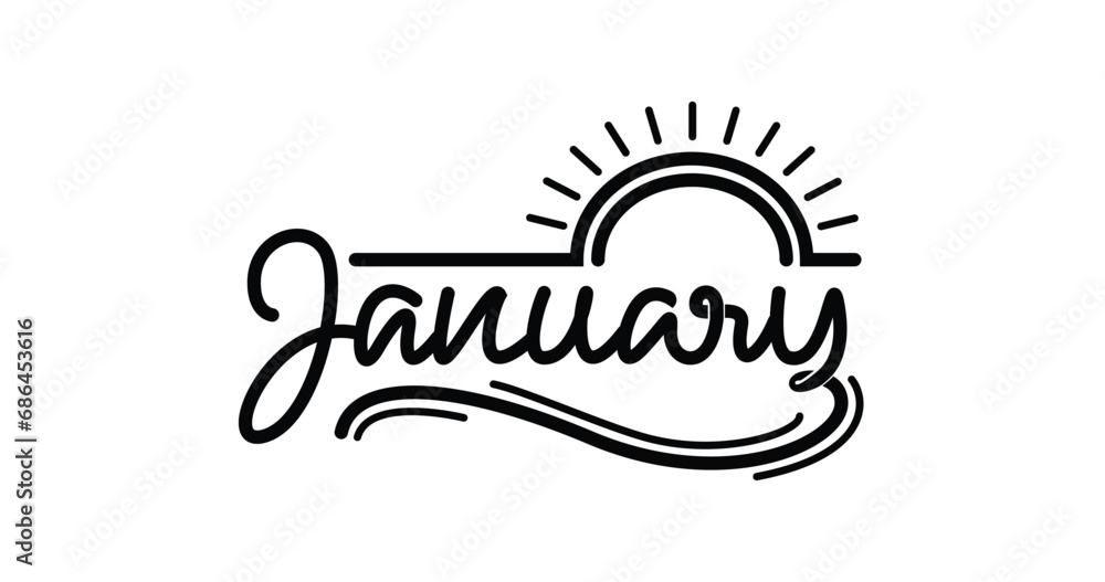 January month text Illustration. Handwritten text calligraphy in Black ...