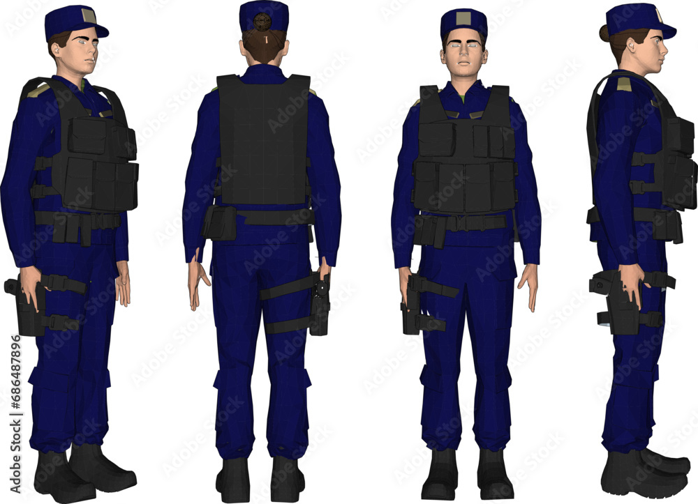 Vector sketch illustration of special female police officer design ...