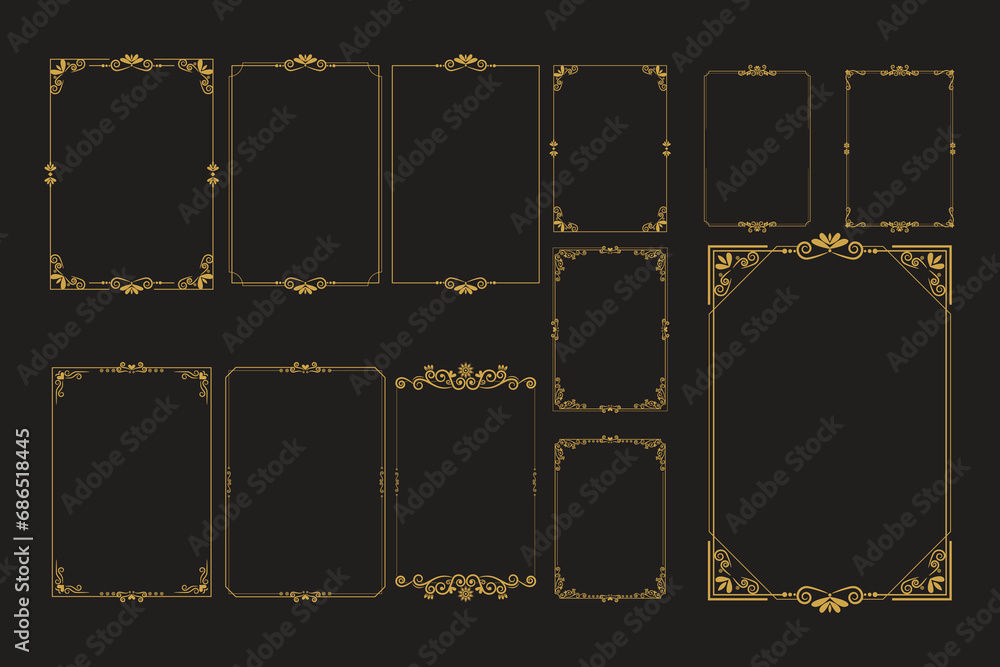 Golden Vintage frame Ornament in A4 Size.Golden Border ornament ...