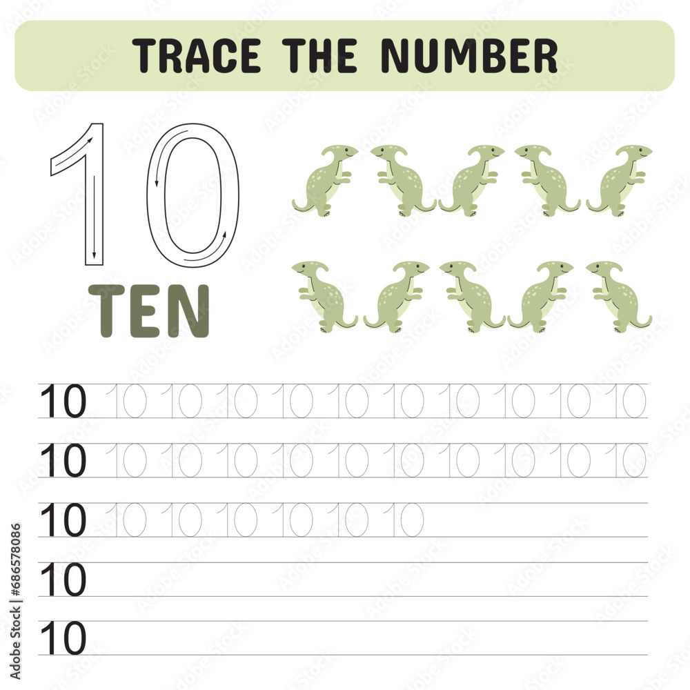 Trace the number . Tracing number worksheet for kindergarten, preschool ...