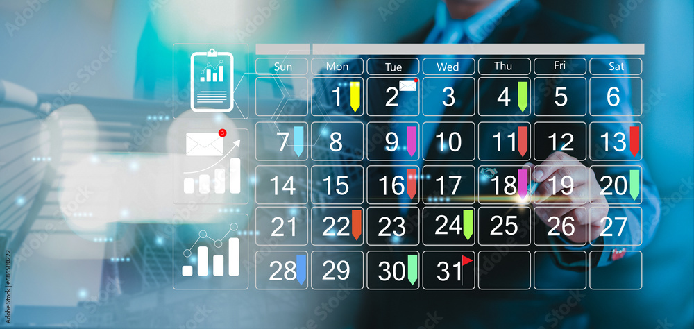 Foto de Stock Businessman manages time for effective work. Businessman ...