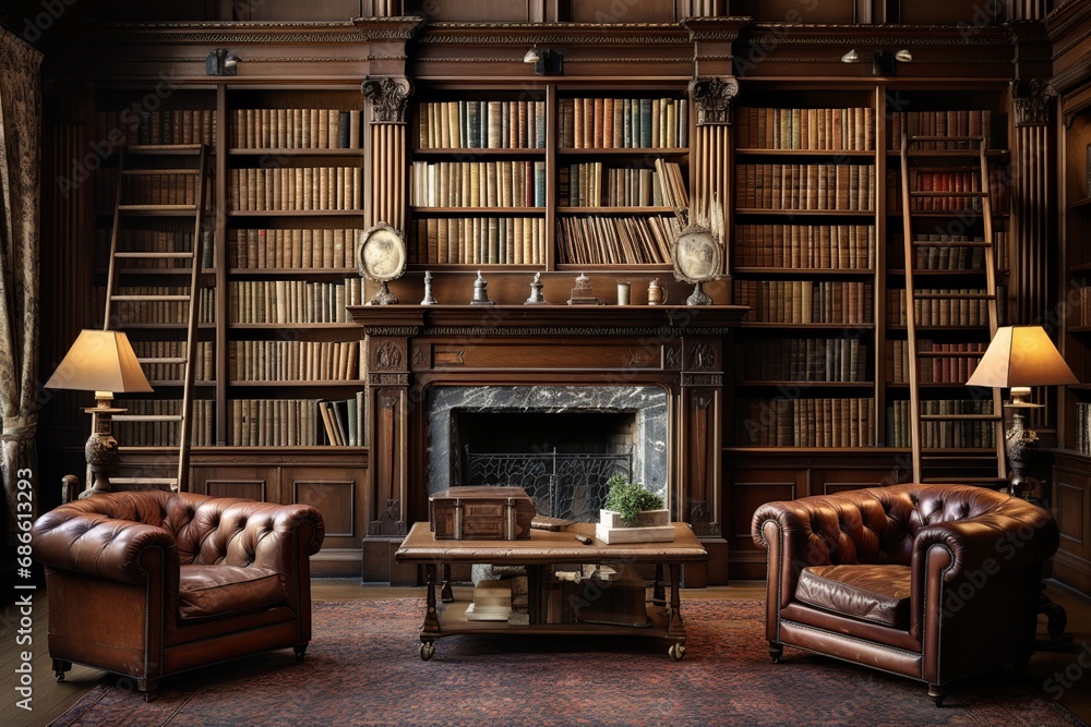 Sepia-toned photo of a vintage law library, rows of antique books on ...