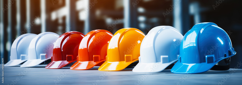 Safety banner. Building construction engineering concept background ...