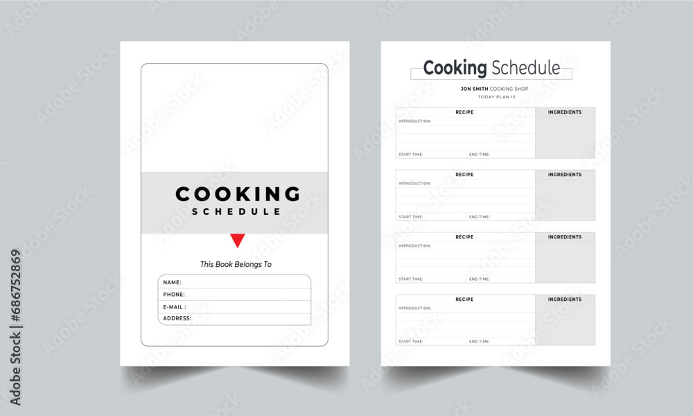Cooking Schedule Planner Design Layout template with Cover Page design ...