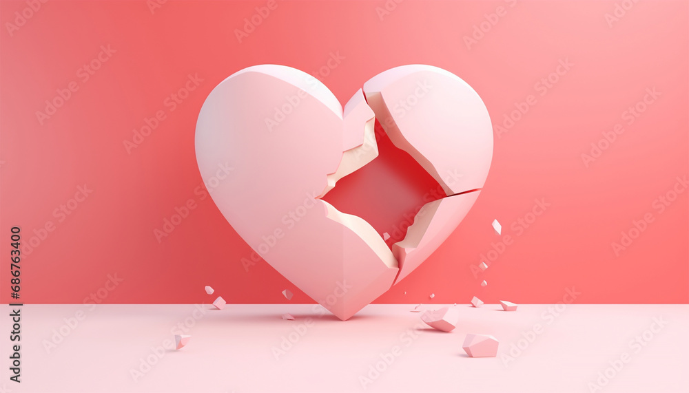 broken heart 3D animation pastel pink colored isolated on pink ...
