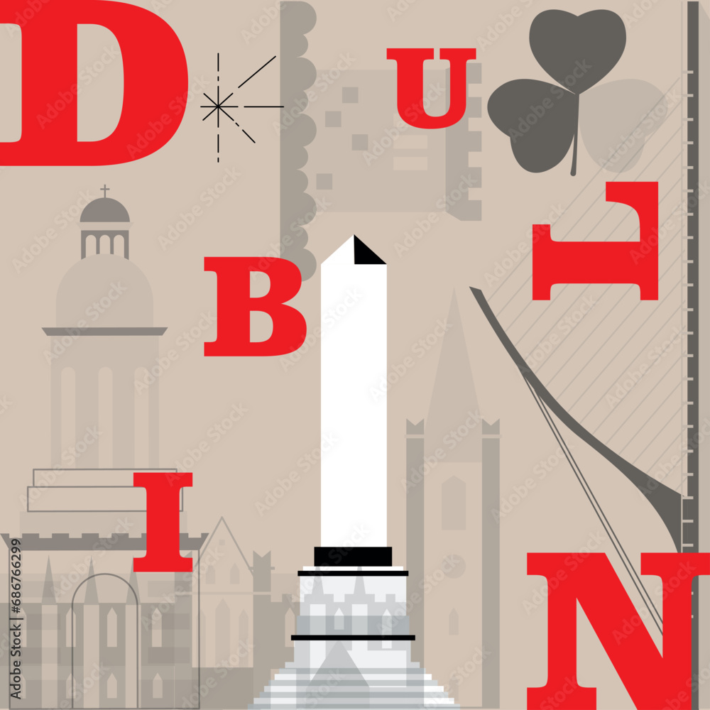 Typography word Dublin branding technology concept. Culture travel set ...