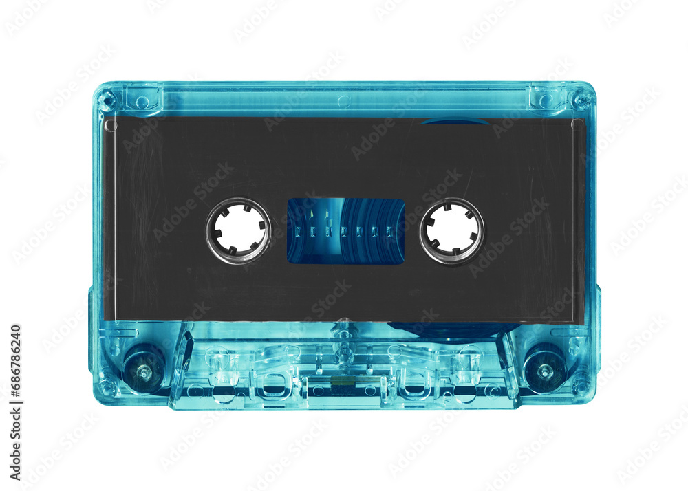 Vintage blue audio cassette tape isolated. Obsolete technology of audio ...