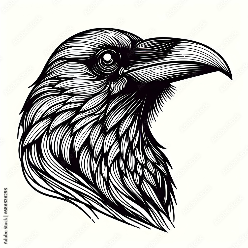 raven Line art Clear white background 4k Stock Illustration | Adobe Stock