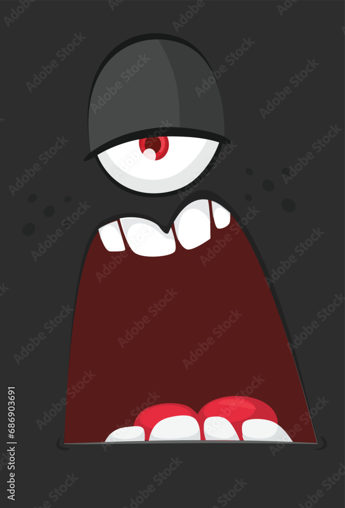 Funny cartoon monster face with one eye. Illustration of cute and happy ...