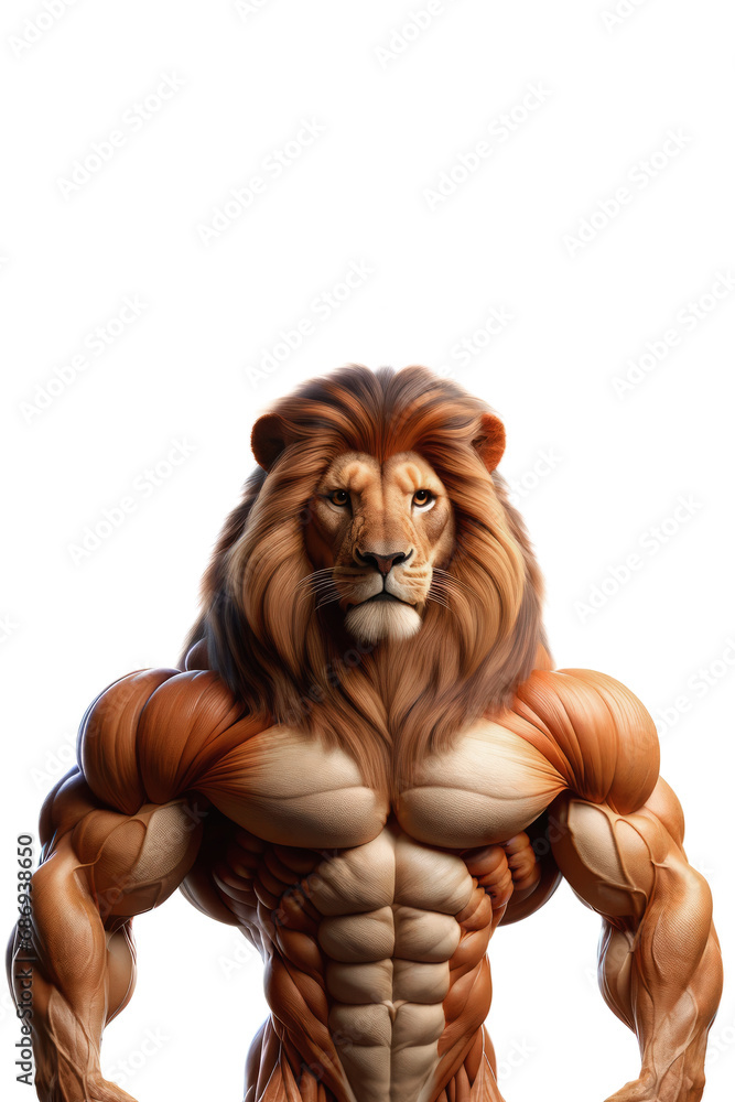 3D character of a lion with the muscular build of a bodybuilder on ...