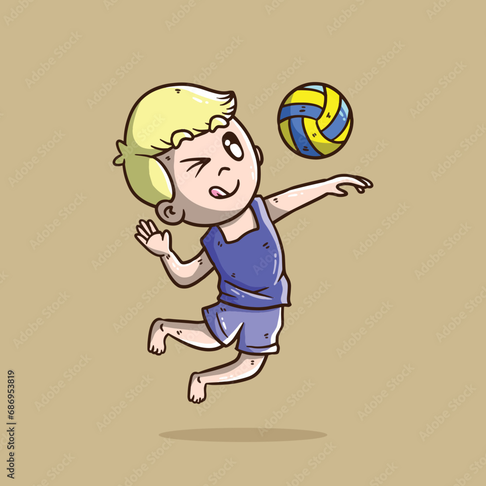 Cartoon vector illustration of Cute Beach Volleyball player. Beach ...