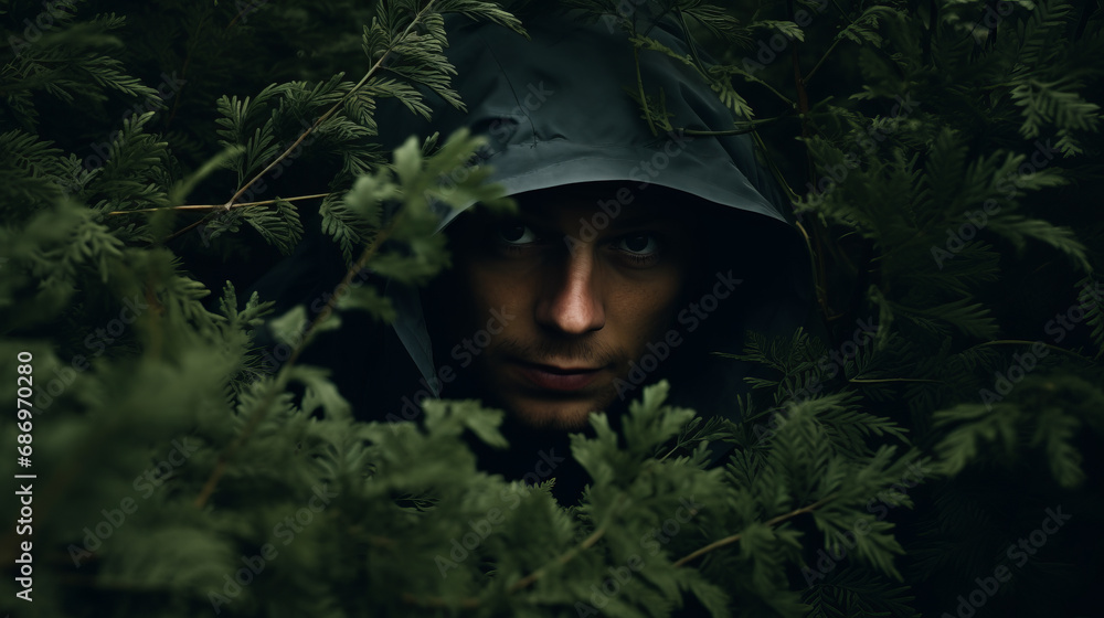 Person looking through a bush, hiding, hide concept image Stock Photo ...