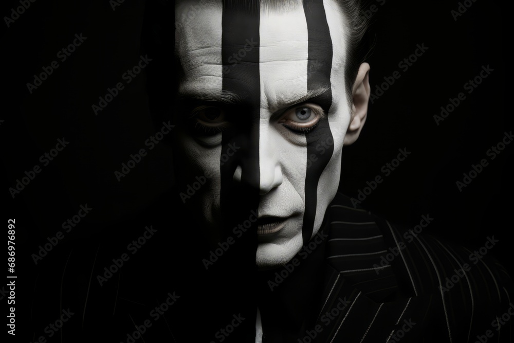 A Man Wearing a Formal Suit with Black & White Optical Illusion Face ...