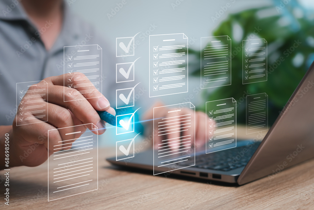 Foto de Stock Digital checklist management document control concept ...