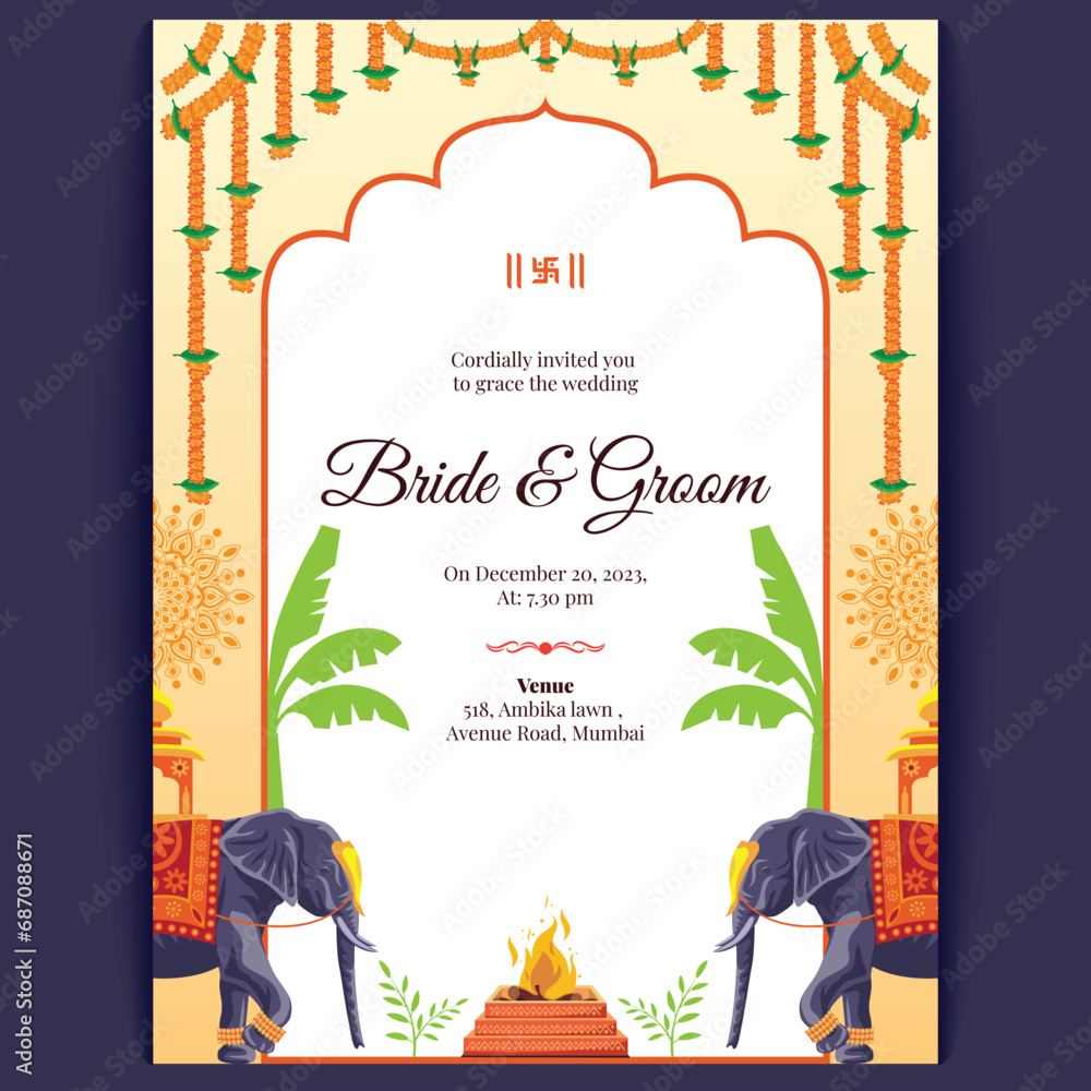 hindu indian wedding card design, wedding invitation template Stock ...