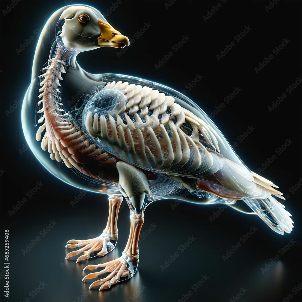 A goose with a transparent body in which you can see internal organs ...