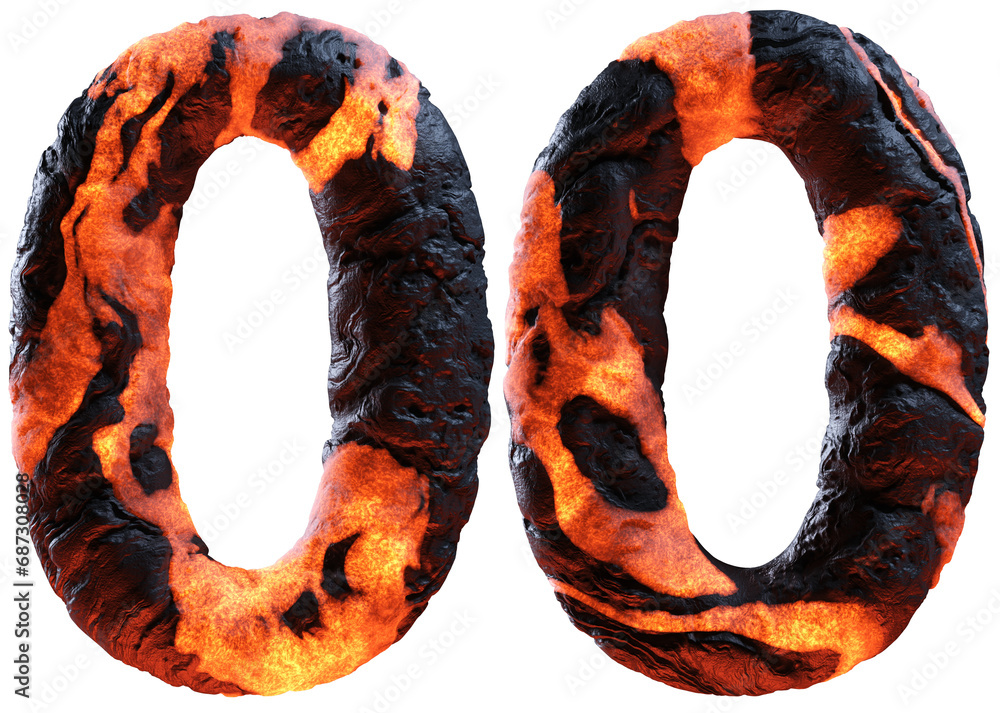 3d number 0 made of rock and lava for movie or game logo Stock ...