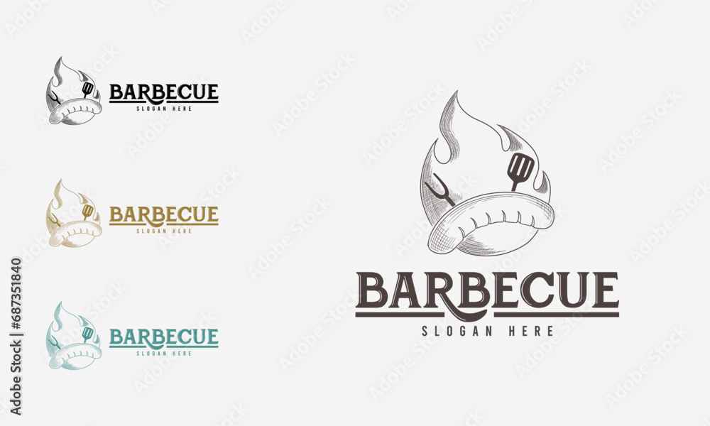 Hand drawn BBQ and barbecue logo identity. Barbeque food or grill ...
