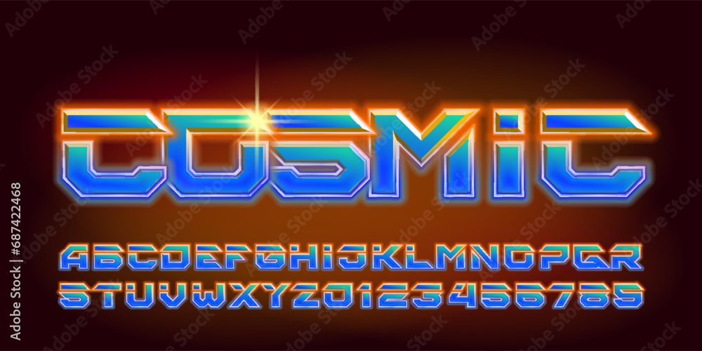 Diffuse alphabet font. Blue neon letters and numbers with a speed ...