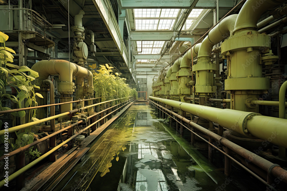 Inside of modern water cleaning facility at urban wastewater treatment ...