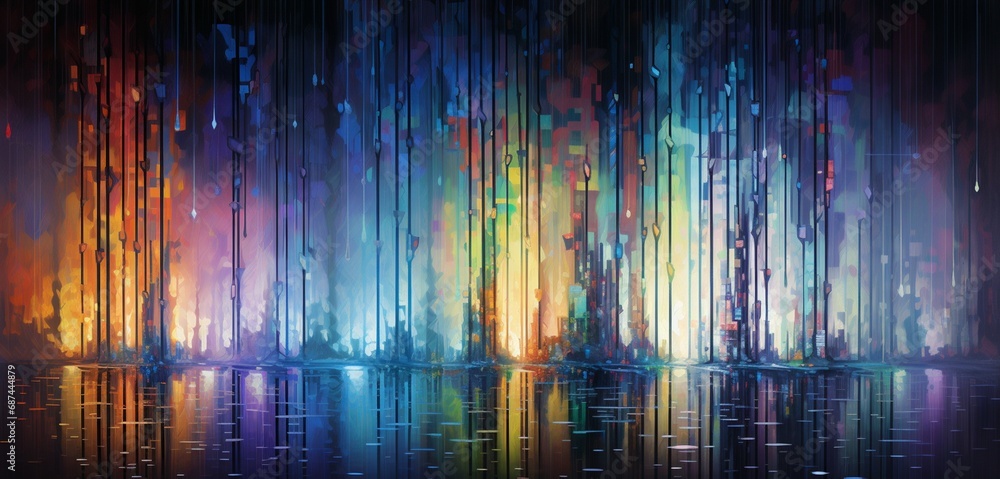 Pixelated raindrops falling through a virtual storm, creating a ...