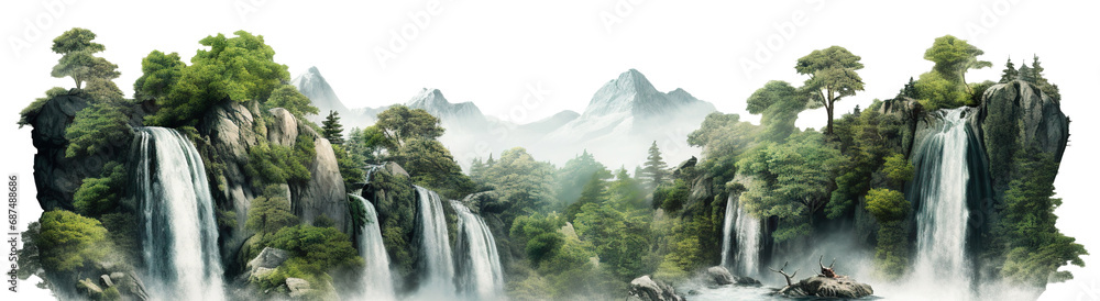 Cascading waterfalls in a lush green place, cut out 스톡 사진 | Adobe Stock