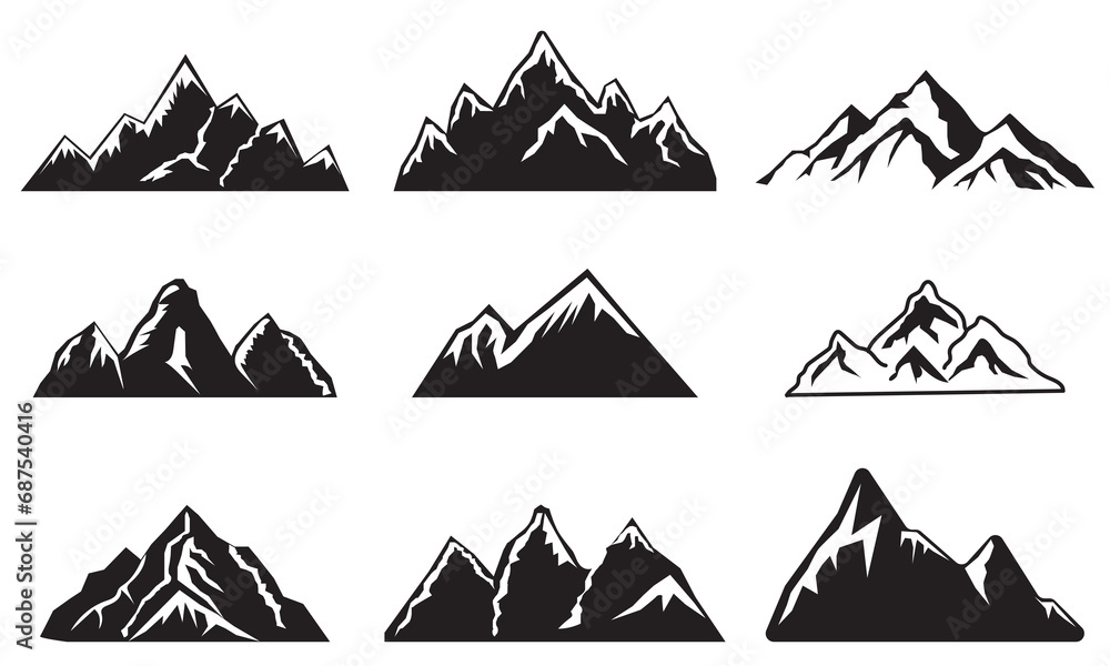 Mountain vector set. Black Mountain Silhouettes, hill, symbol, Clipart ...