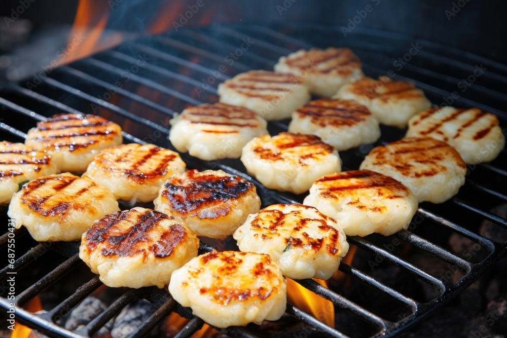 Grill mochi. Traditional grilled round rice cakes. snack. Korean ...