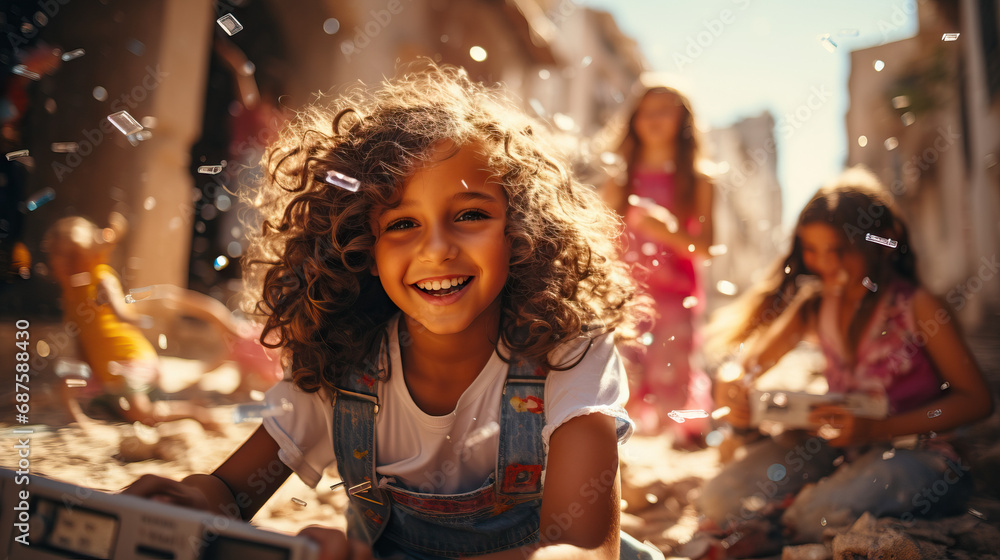 Kids Playing with Retro Toys in 90s Attire: Capture children playing ...