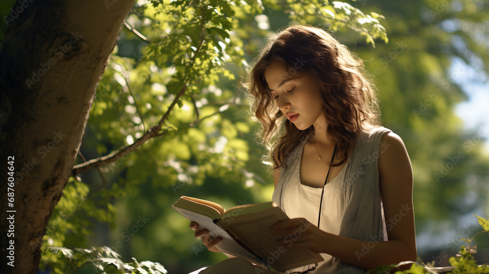 Reading in Nature: Kids reading books, relaxing, or studying in ...