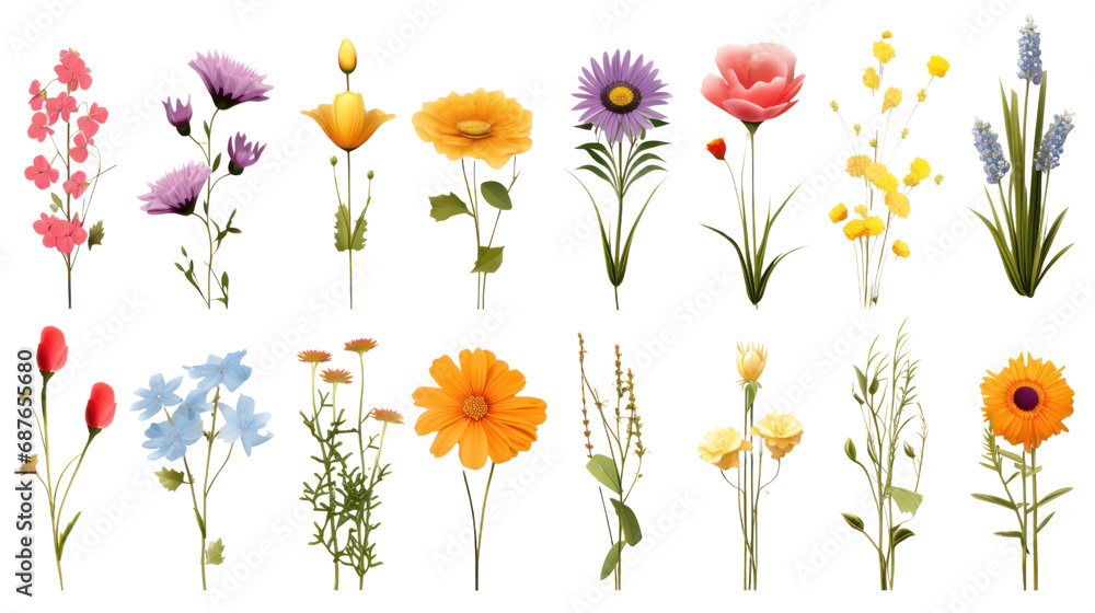 Spring flower drawing in vintage style. Isolated on transparent ...