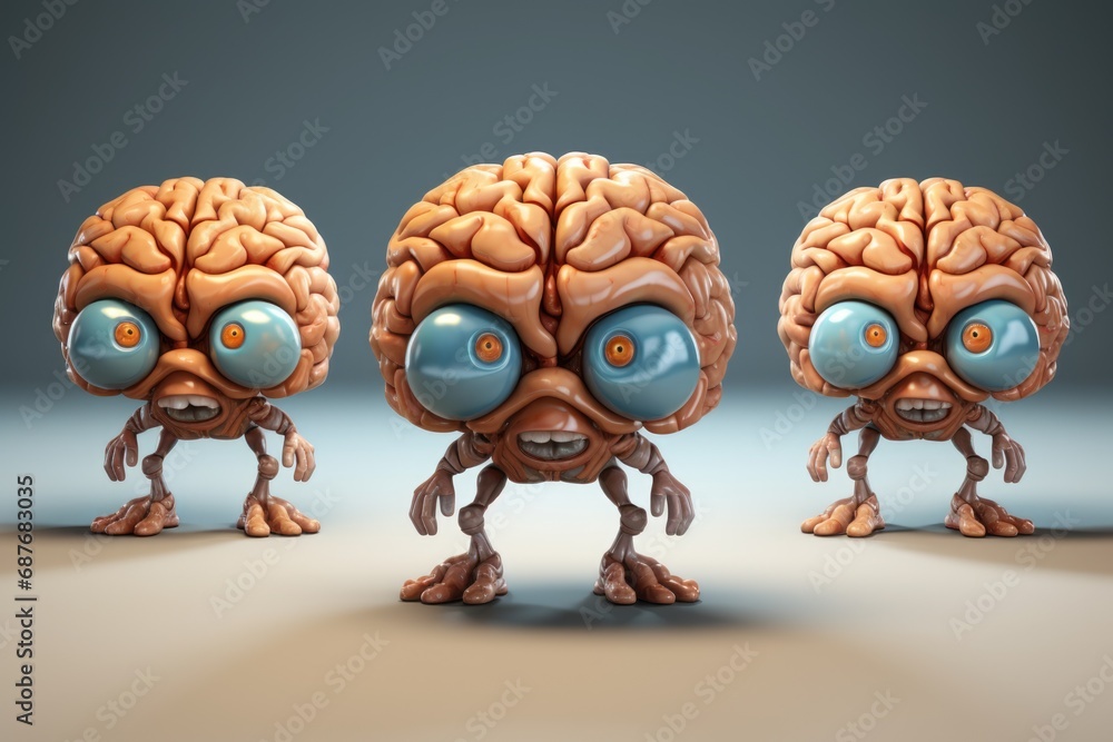 Three brain shaped figurines representing the human brain. Can be used ...