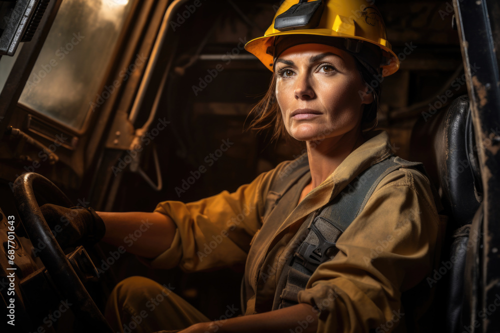 Determined woman operating construction machinery, a beacon of gender ...
