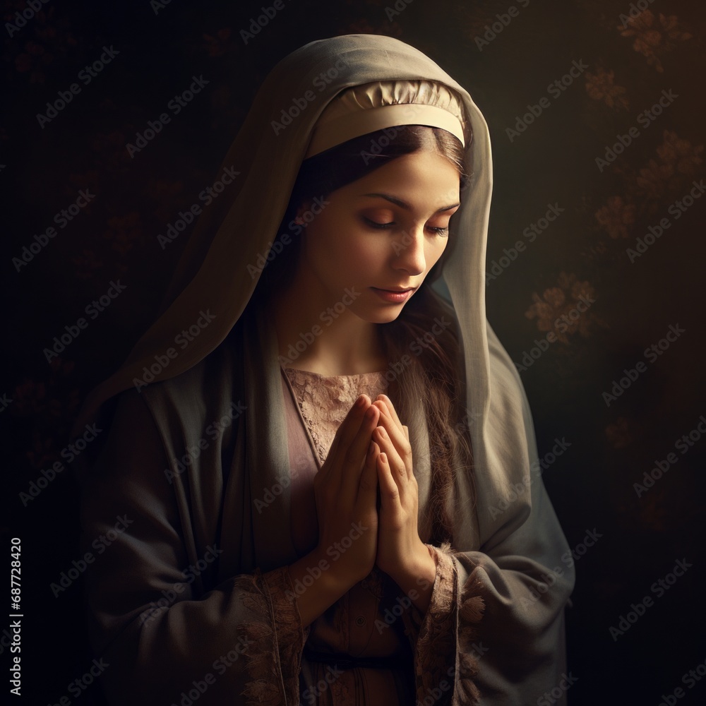 blessed / holy mary praying alone, perfect hands folded together ...