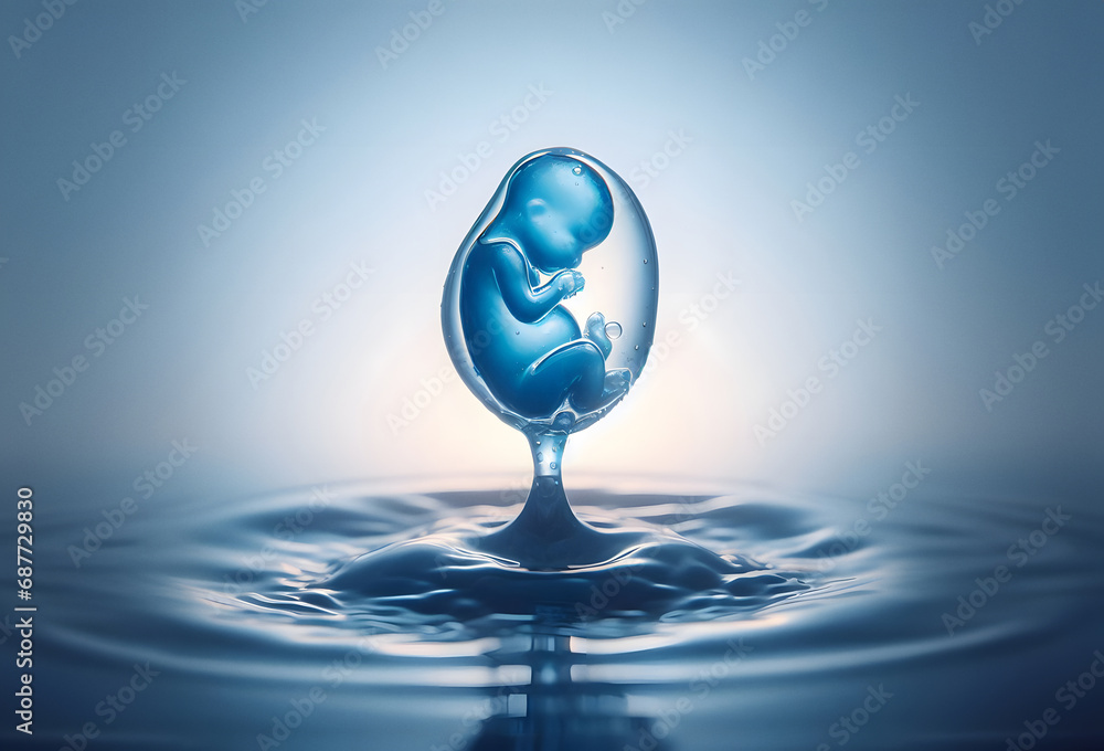 Liquid baby fetus shape drop splash in rippling water Stock Photo ...
