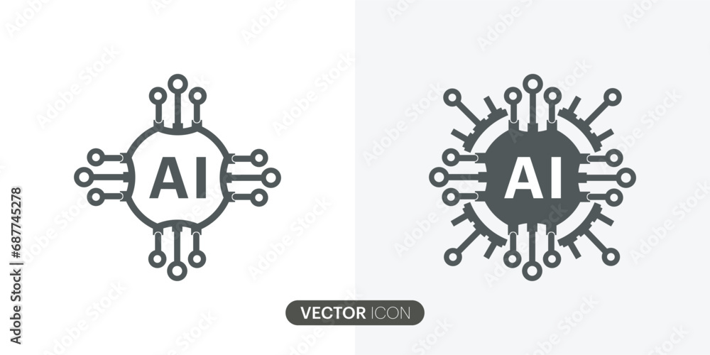 Artificial intelligence AI processor chip icon set.Mini AI CPU icon in ...