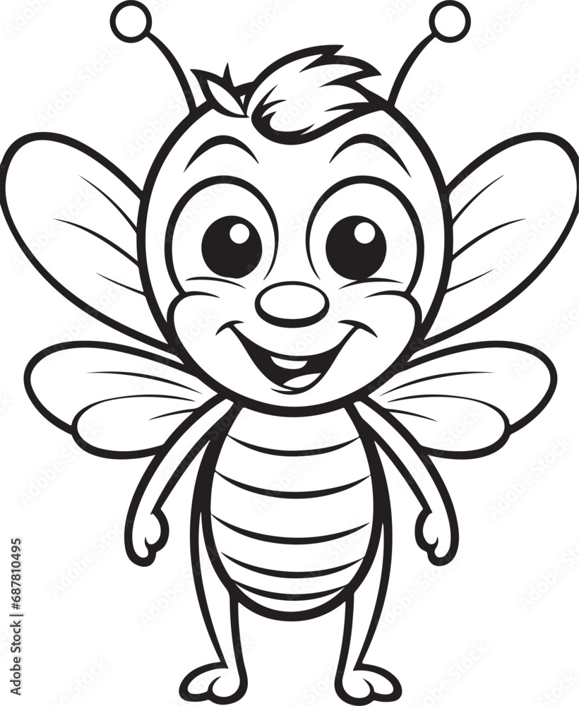 hand drawn bee outline kawai style coloring page illustration Stock ...