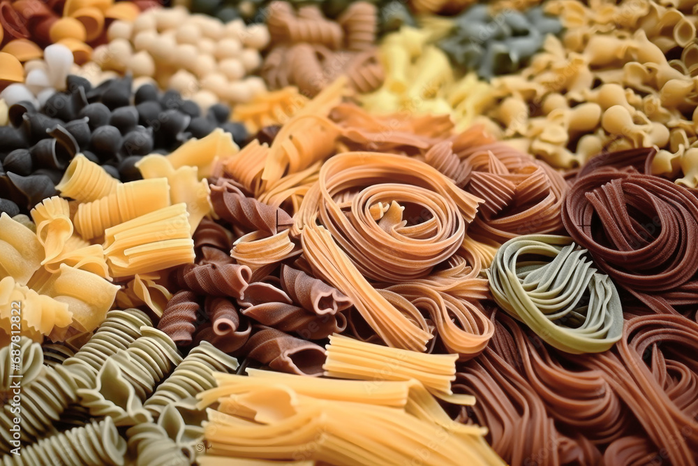 Different types of pasta as background, closeup. Pasta and spaghetti ...