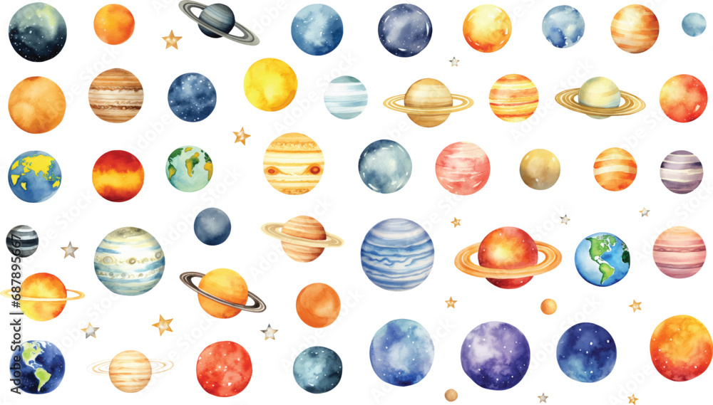 Watercolor vector illustration planet galaxy universe solar system ...