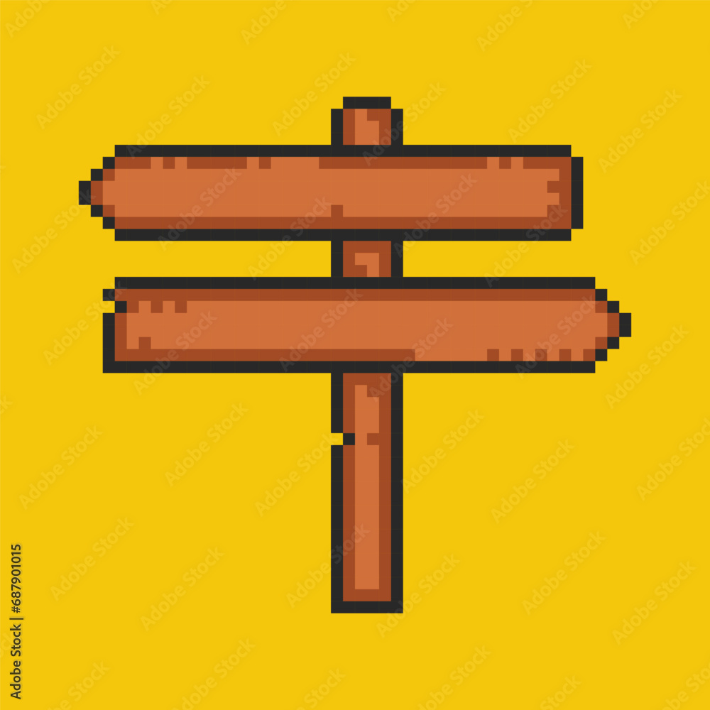 Pixel wooden roadside sign, old village, 8 bit timber roadside pointer ...