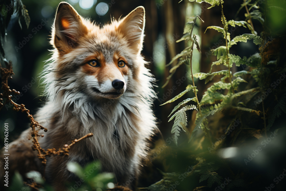 A charming cubic fox, its bushy tail and alert expression transformed ...