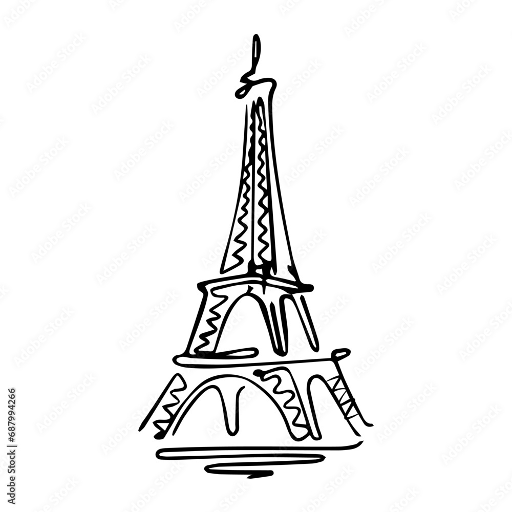 Hand drawing eiffel tower vector illustration isolated on white ...